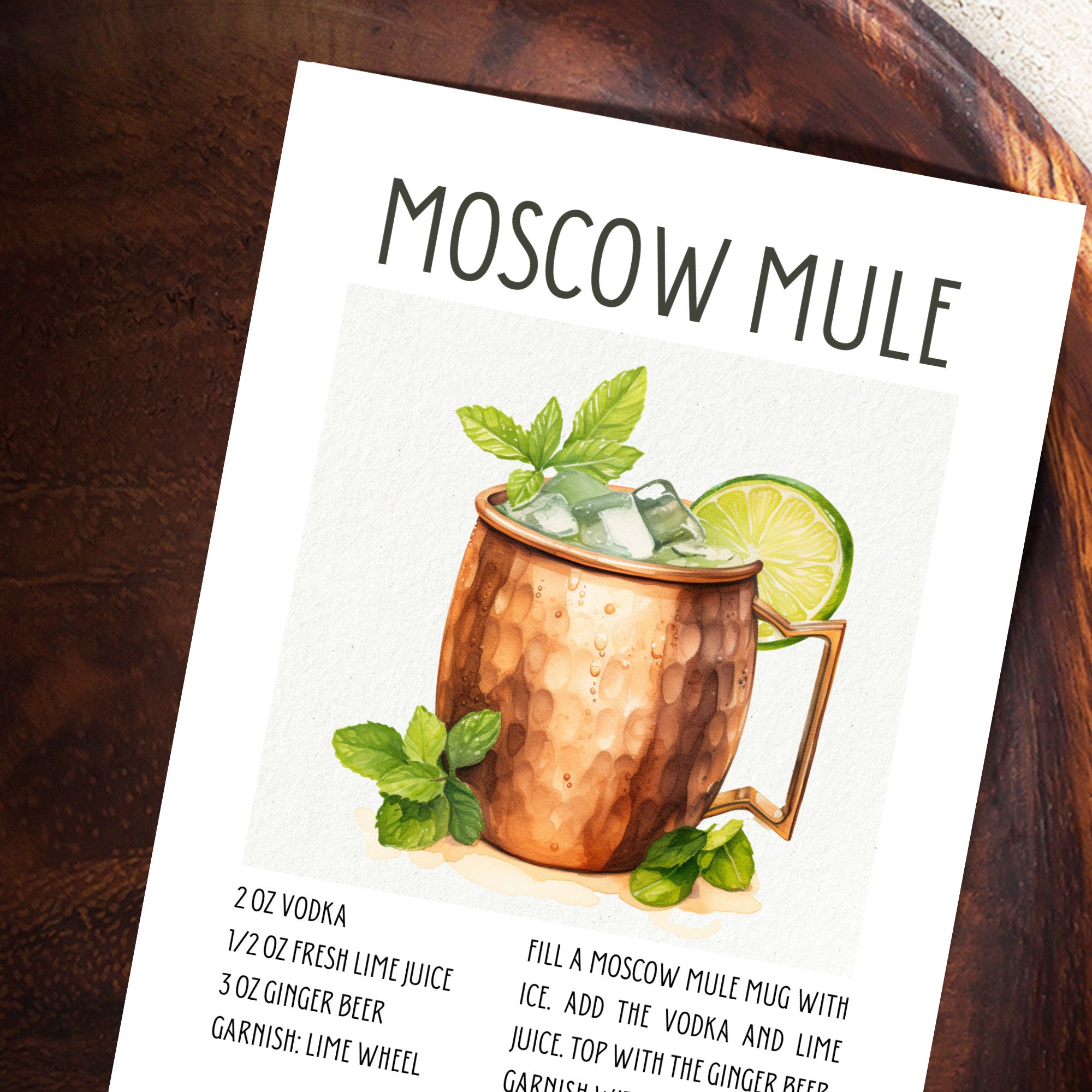 Moscow Mule Cocktail Recipe Card Moscow Mule Card Instant Download ...