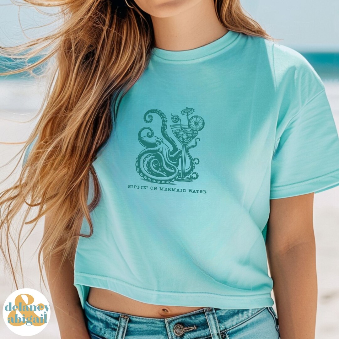 Octopus Shirt Octopus Comfort Colors Crop Top Sippin on Mermaid Water ...