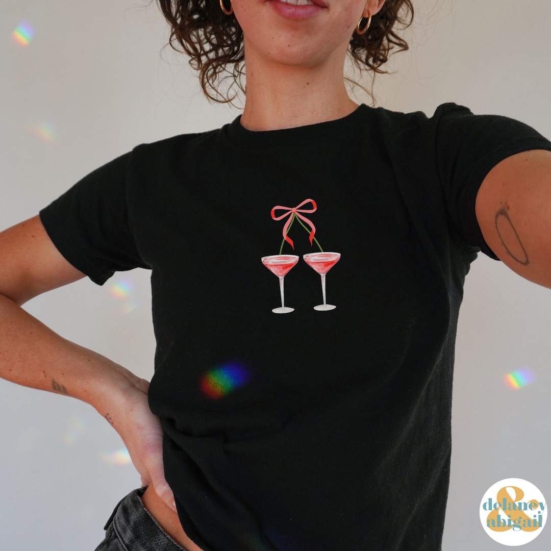 Pink Cosmopolitan Cocktail Baby Tee - Y2K Graphic Cotton Shirt - Etsy