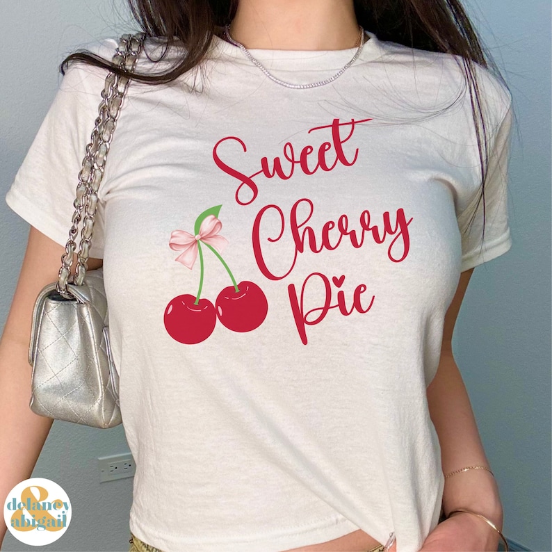 Sweet Cherry Pie Coquette Baby Tee Cherries With Bows Graphic Tee Y2k ...