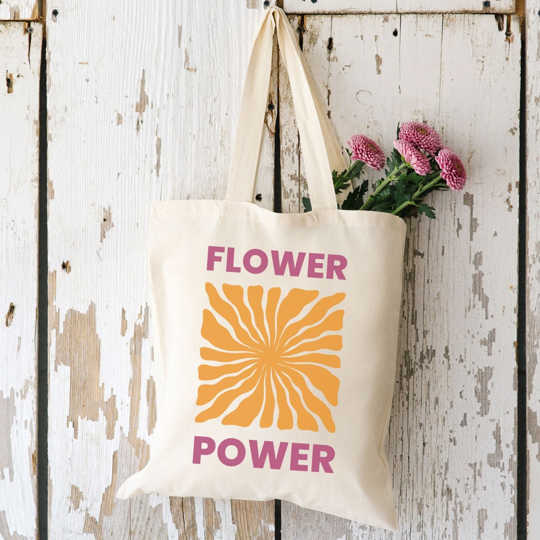 Flower Power Tote, Retro Tote, Canvas Tote, 100% Cotton - Etsy
