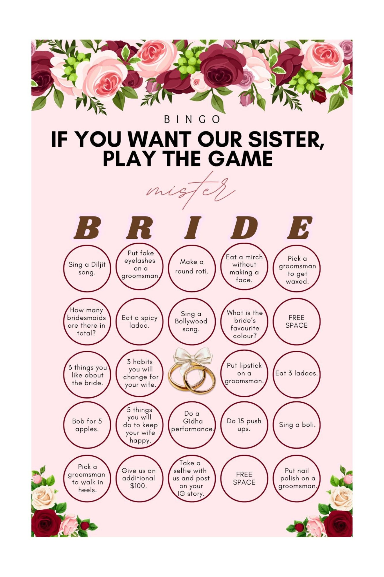Wedding Bingo, Doli Game, Indian Wedding Game, Indian Doli Game, Sikh ...