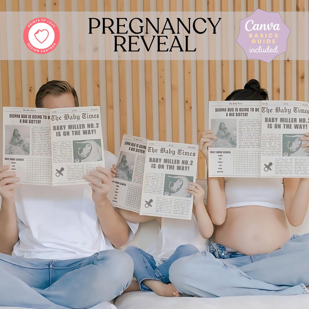New Baby Announcement Newspaper Pregnancy Reveal Canva Editable ...