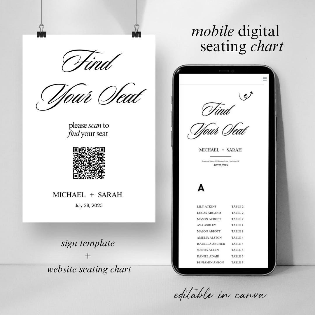 Wedding Seating Chart QR Template Digital Mobile Wedding Party ...