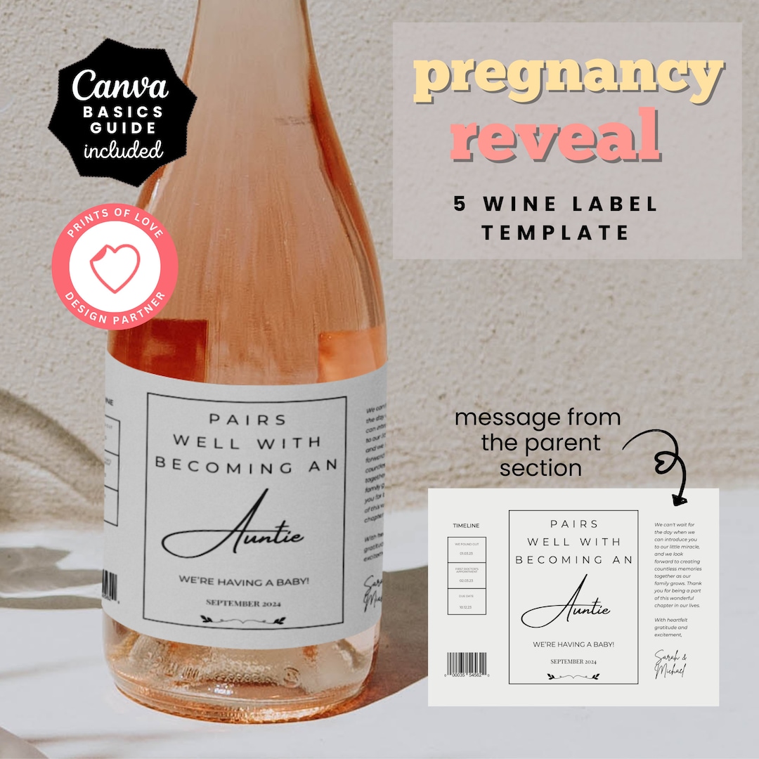 Wine Label Pregnancy Reveal Announcement Template Pairs Well With ...