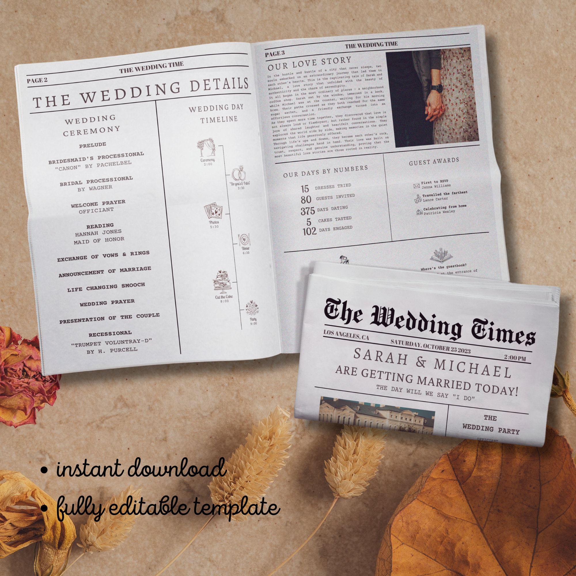 Newspaper Wedding Template With Photo Large Editable Canva Newspaper ...