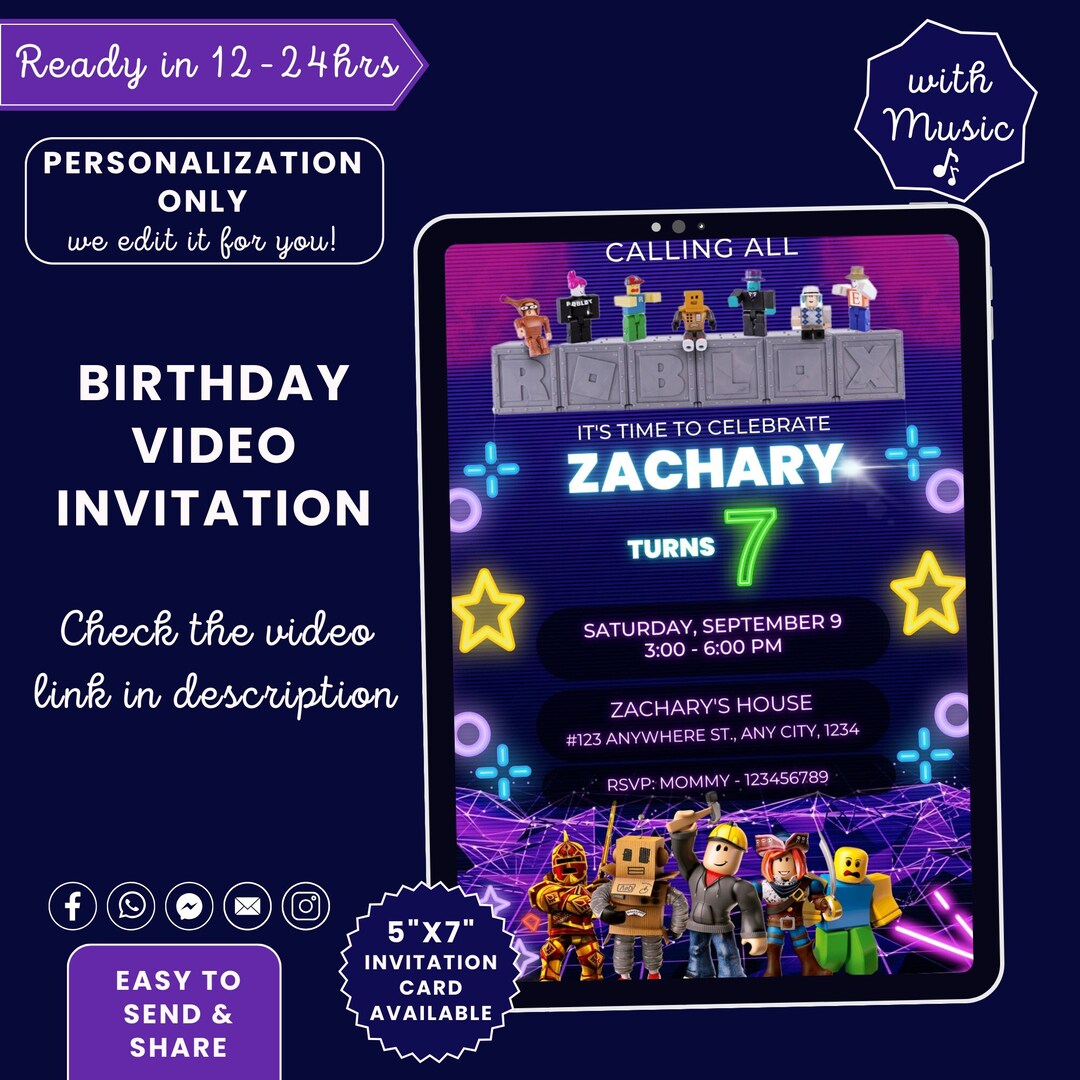Roblox Video Invitation Roblox Birthday Invite Game Theme - Etsy