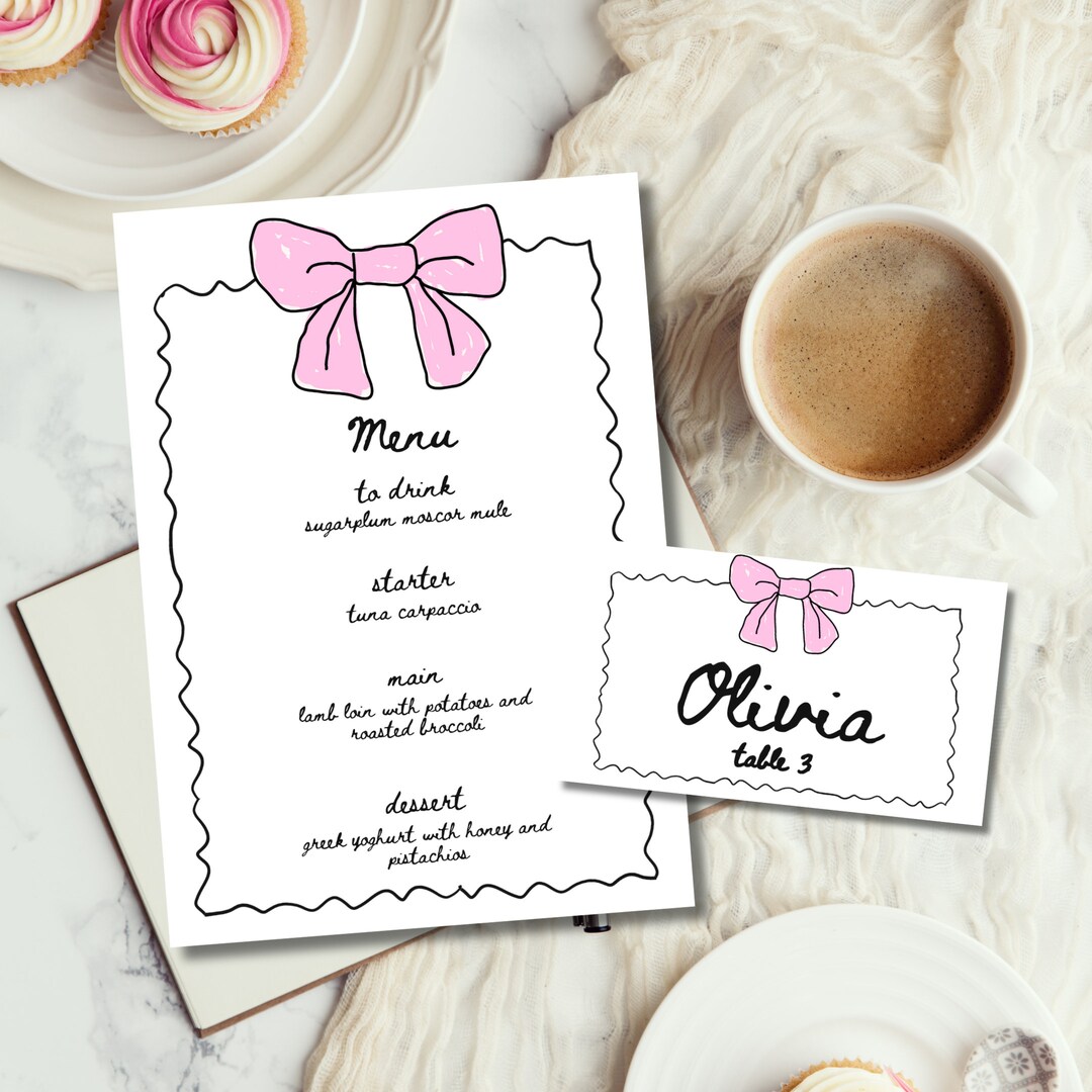 Pink Bow Invitation Menu, Big Bow Invitation Template, Coquette Bow ...