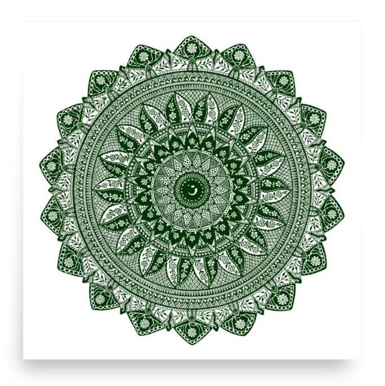 Mandala Art Print Emerald Green Intricate Design Museum-quality Wall ...