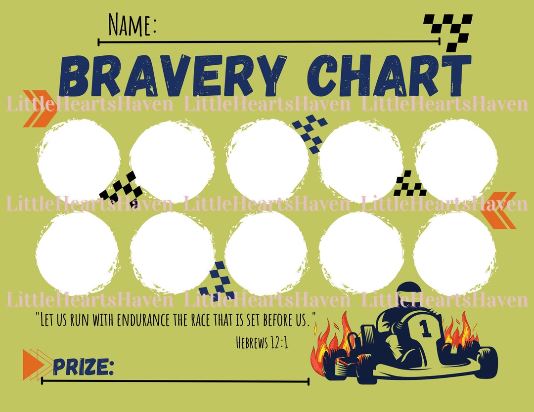 Printable Bravery Chart, Sticker Chart for Kids, Racing Reward Chart ...