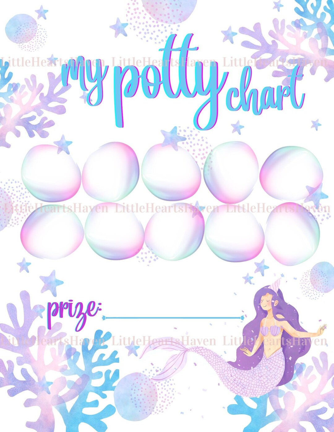 Mermaid Potty Chart, Potty Training, Sticker Chart, Reward Chart for ...