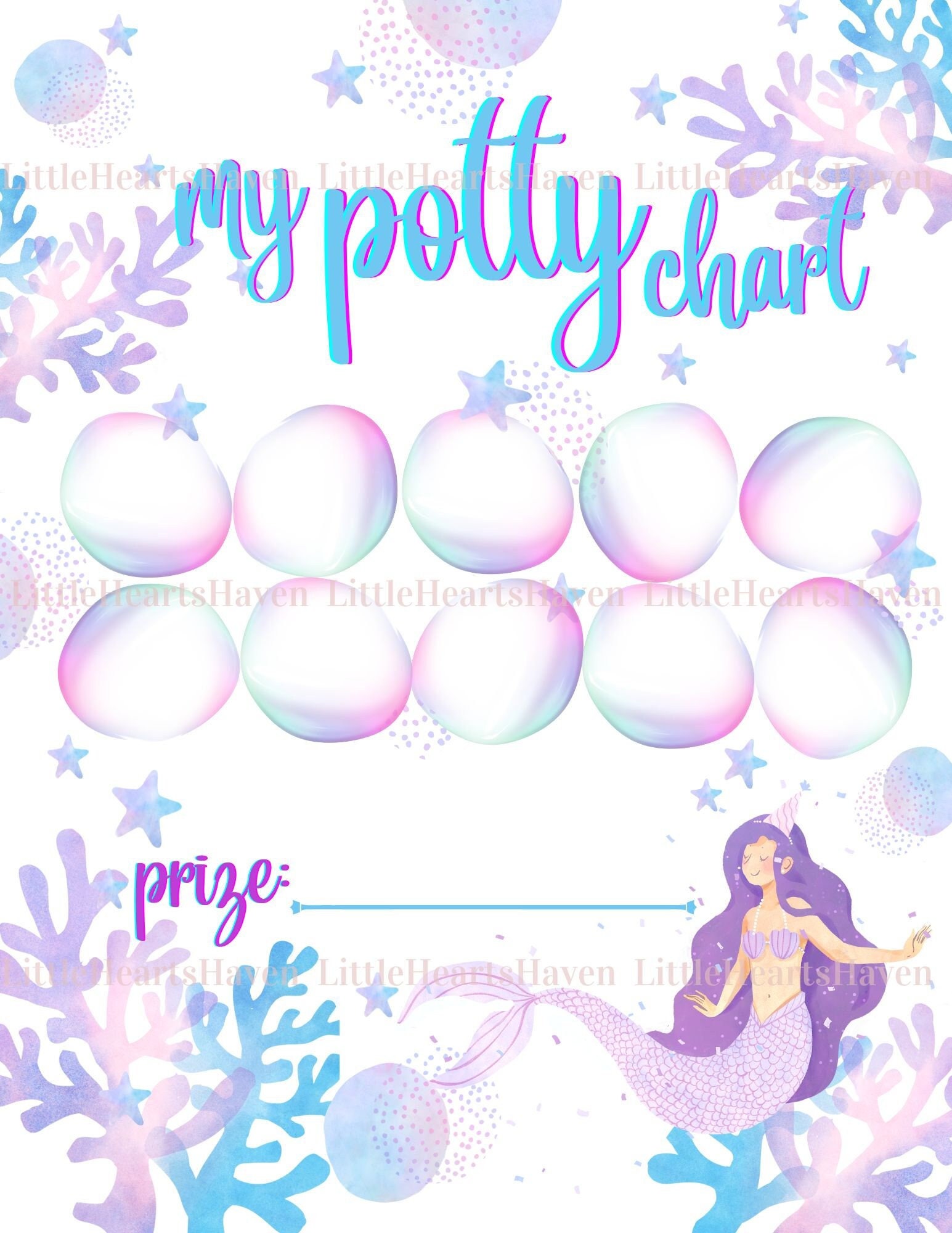 Mermaid Potty Chart, Potty Training, Sticker Chart, Reward Chart for ...