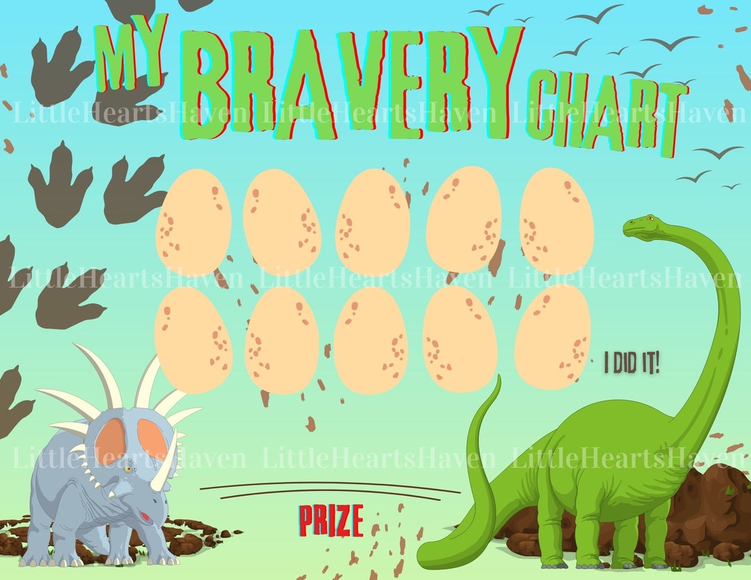 Printable Bravery Chart, Dinosaur Sticker Chart, Kids Learning Activity ...