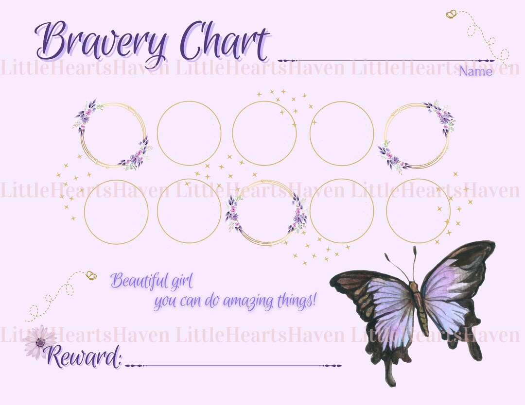 Printable Bravery Chart, Sticker Chart for Kids, Butterfly Reward Chart ...