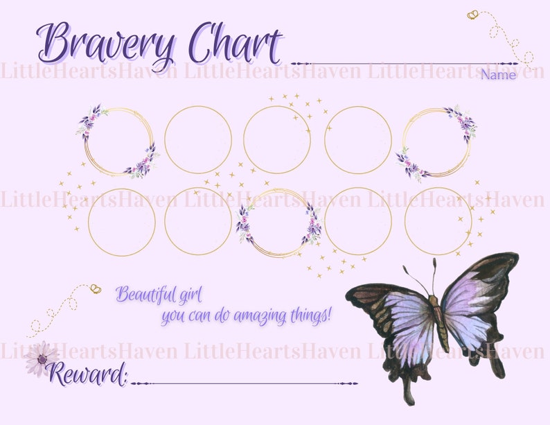 Printable Bravery Chart, Sticker Chart for Kids, Butterfly Reward Chart ...