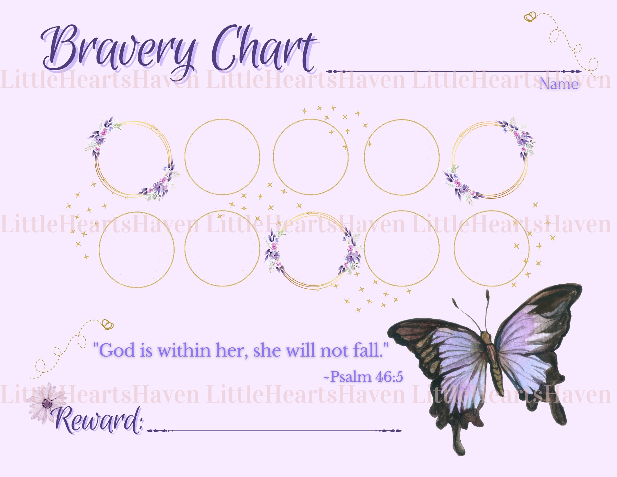 Printable Bravery Chart, Sticker Chart for Kids, Butterfly Reward Chart ...