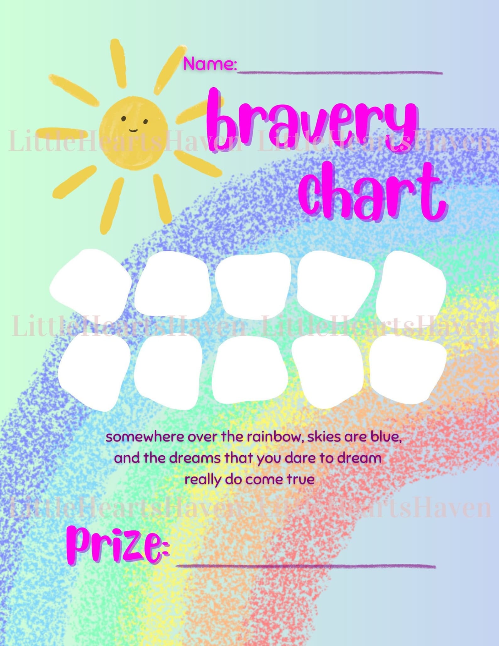 Printable Bravery Chart, Sticker Chart for Kids, Reward Chart ...