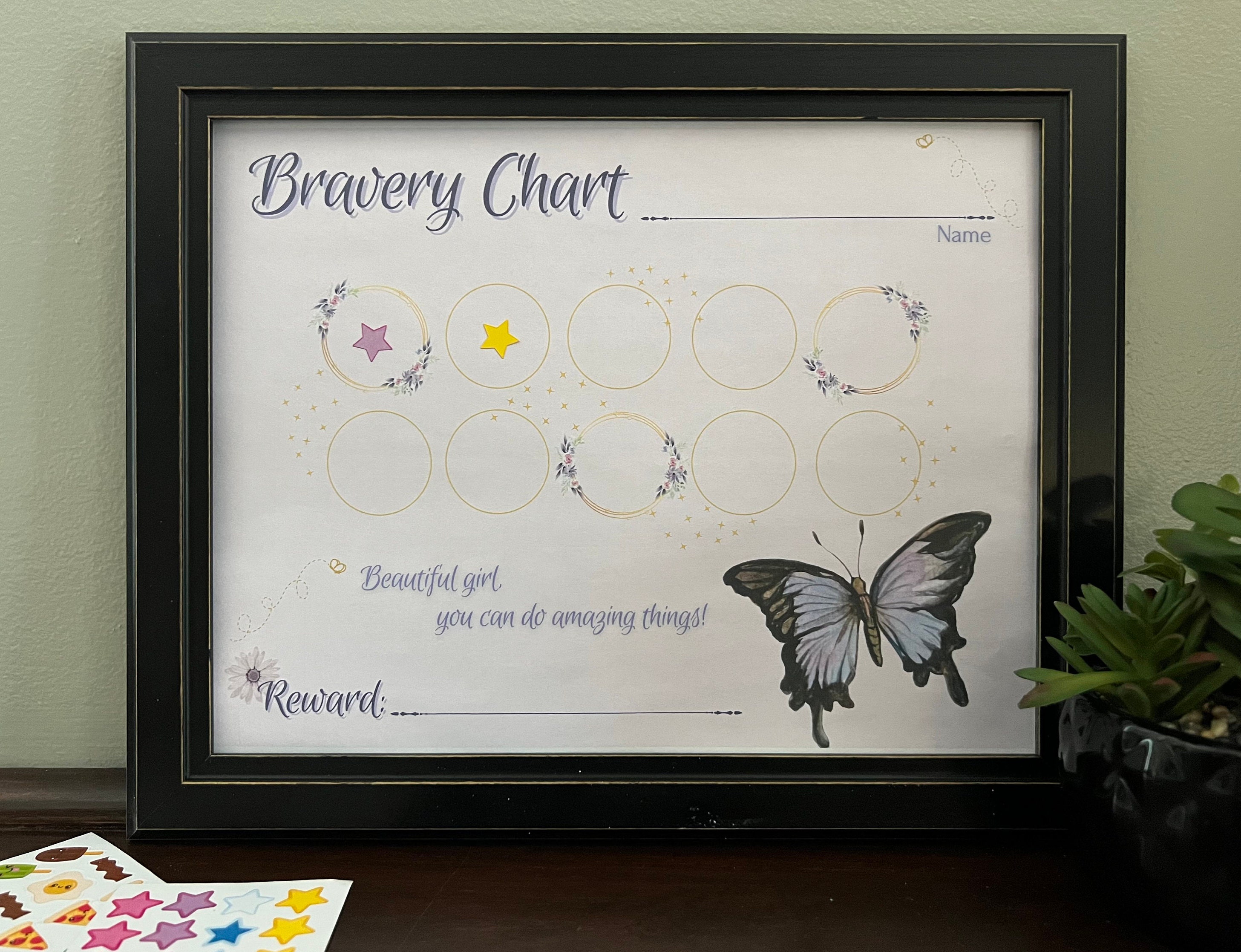 Printable Bravery Chart, Sticker Chart for Kids, Butterfly Reward Chart ...