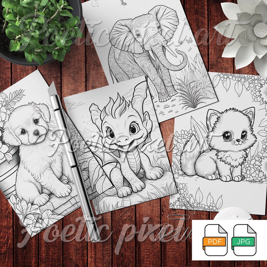 Cute Animal Colouring Page Pack , Digital Download - Etsy