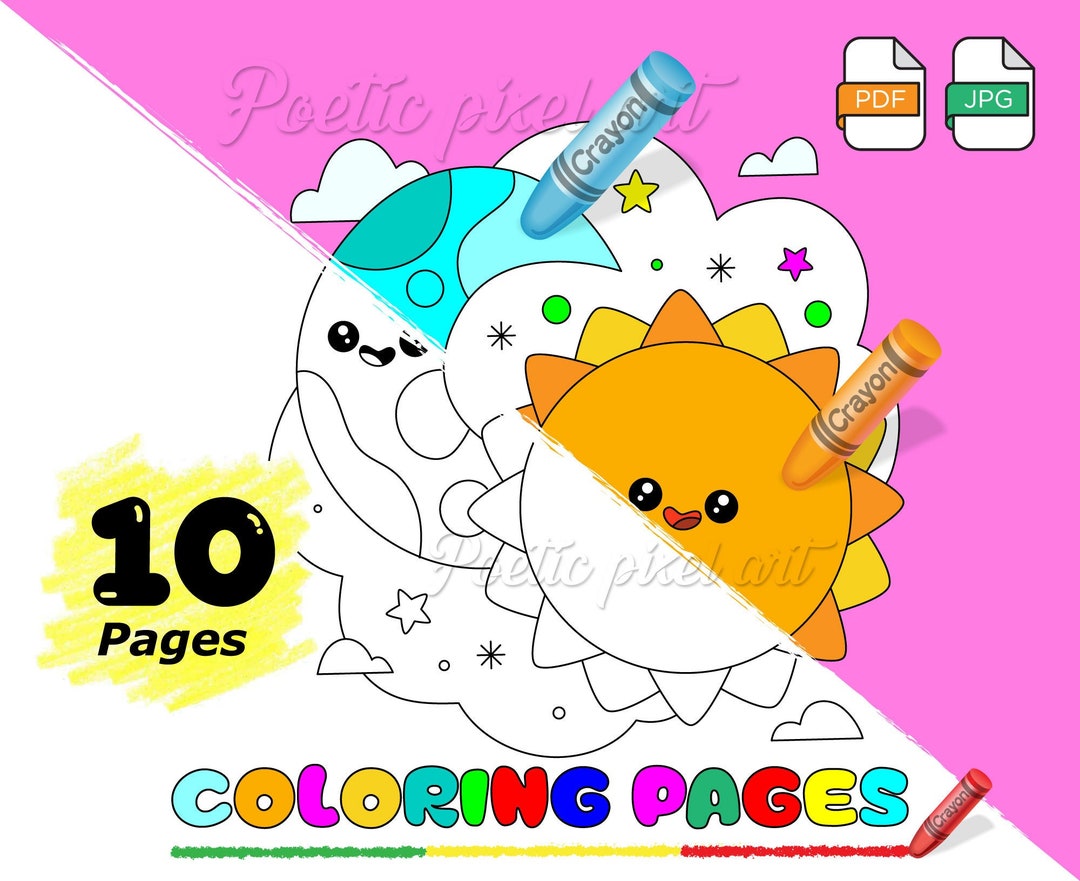 10 X COLORING BOOK SHEETS, Printable Illustrations, for Kids, Cute and ...