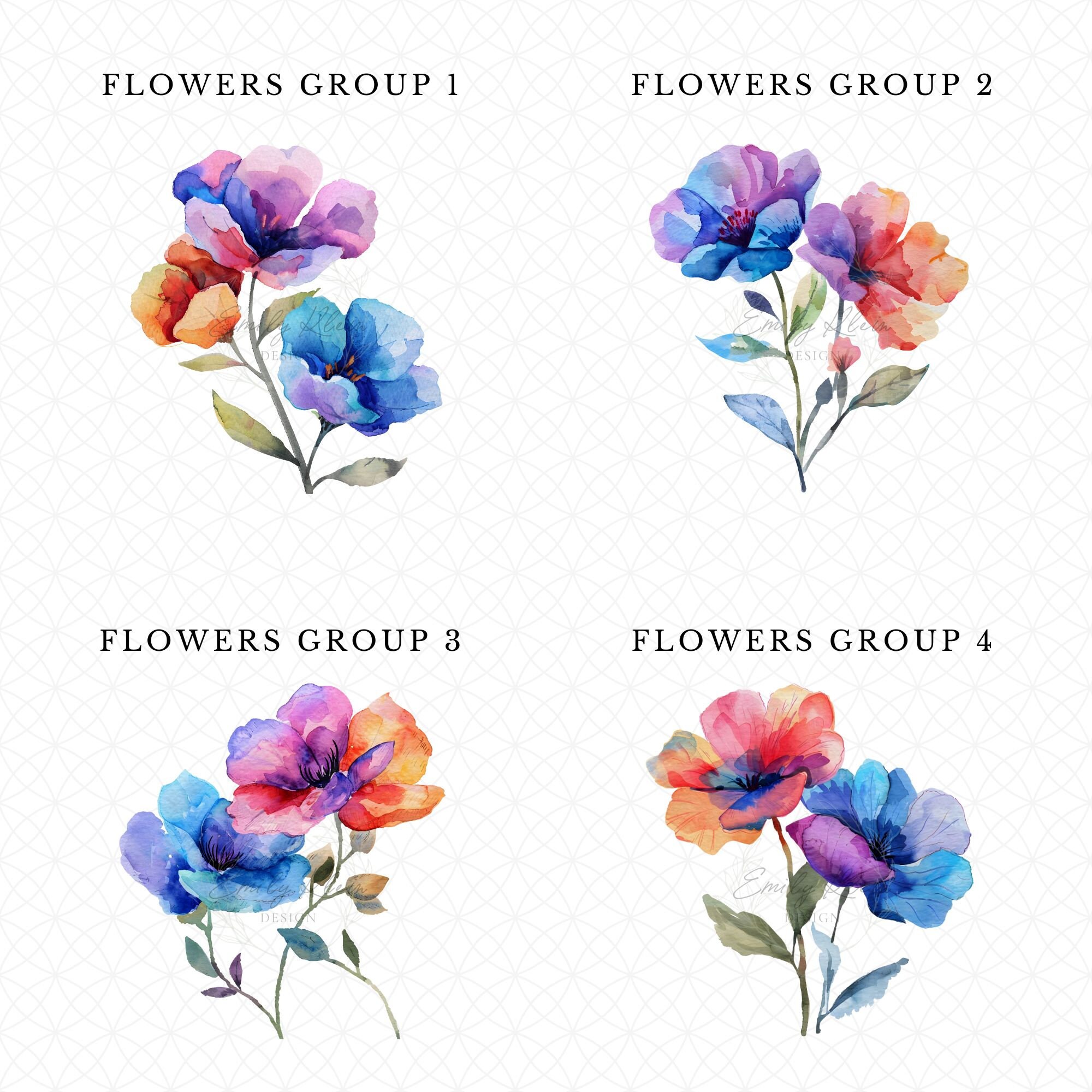 Whimsical Watercolor Flowers Clipart Set 4 Colorful Floral Arrangements ...