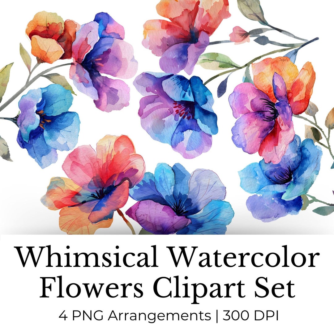 Whimsical Watercolor Flowers Clipart Set 4 Colorful Floral Arrangements ...