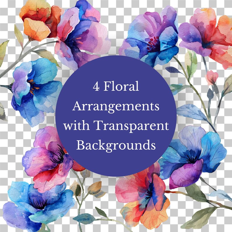 Whimsical Watercolor Flowers Clipart Set 4 Colorful Floral Arrangements ...