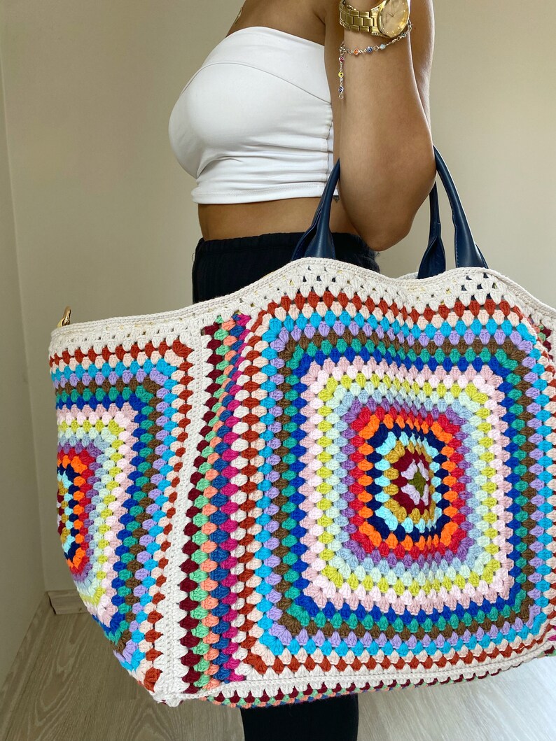 XXL Colorful Vintage Weekend Crochet Tote Bag With Colorful Granny ...