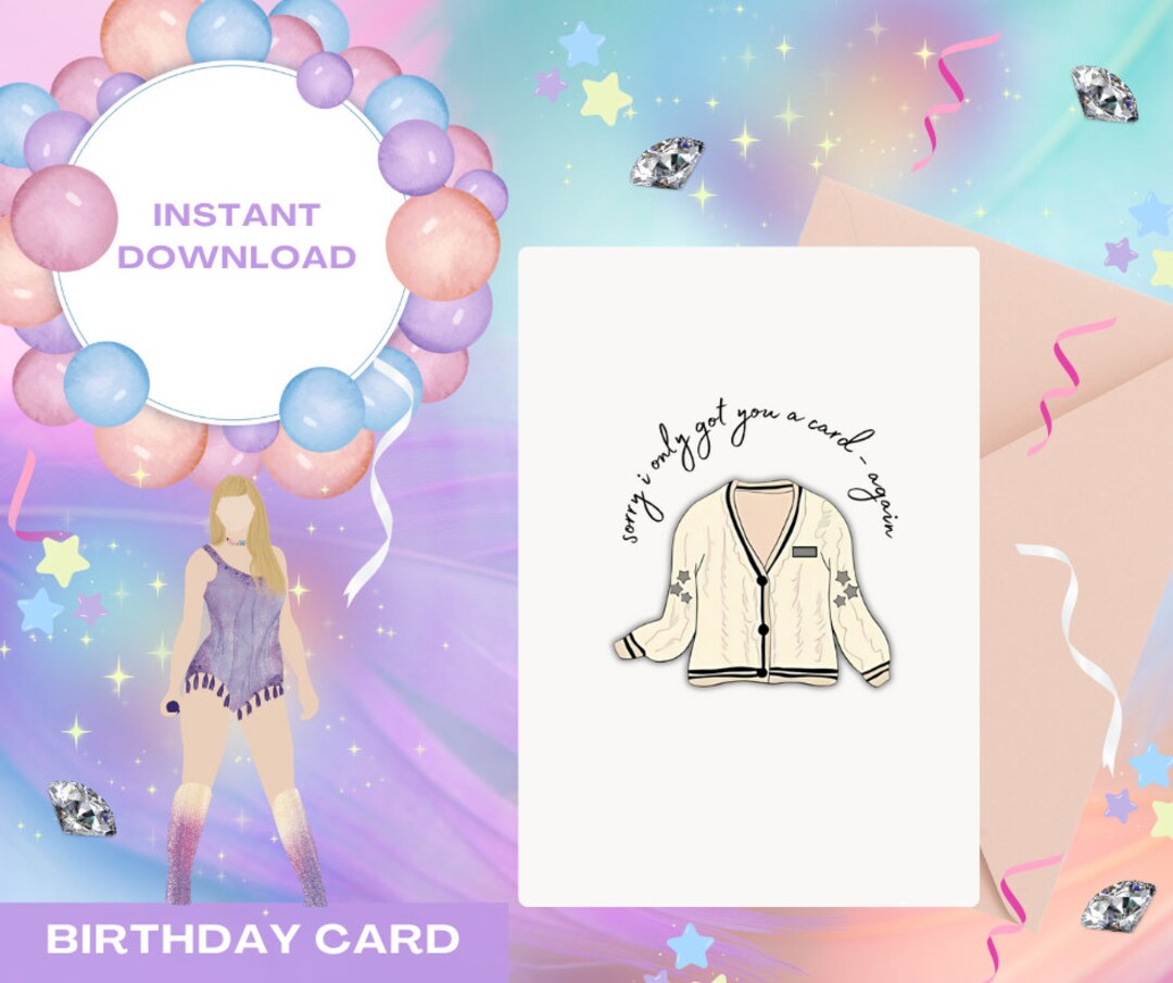 Taylor Swift Birthday Card-again Cardigan Digital Download - Etsy