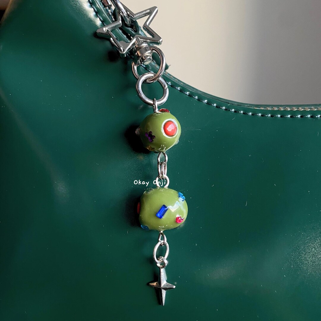 Green Olive Keychain, Martini Olive Bag Charm With Rhinestones, Handmade Polymer Clay ...