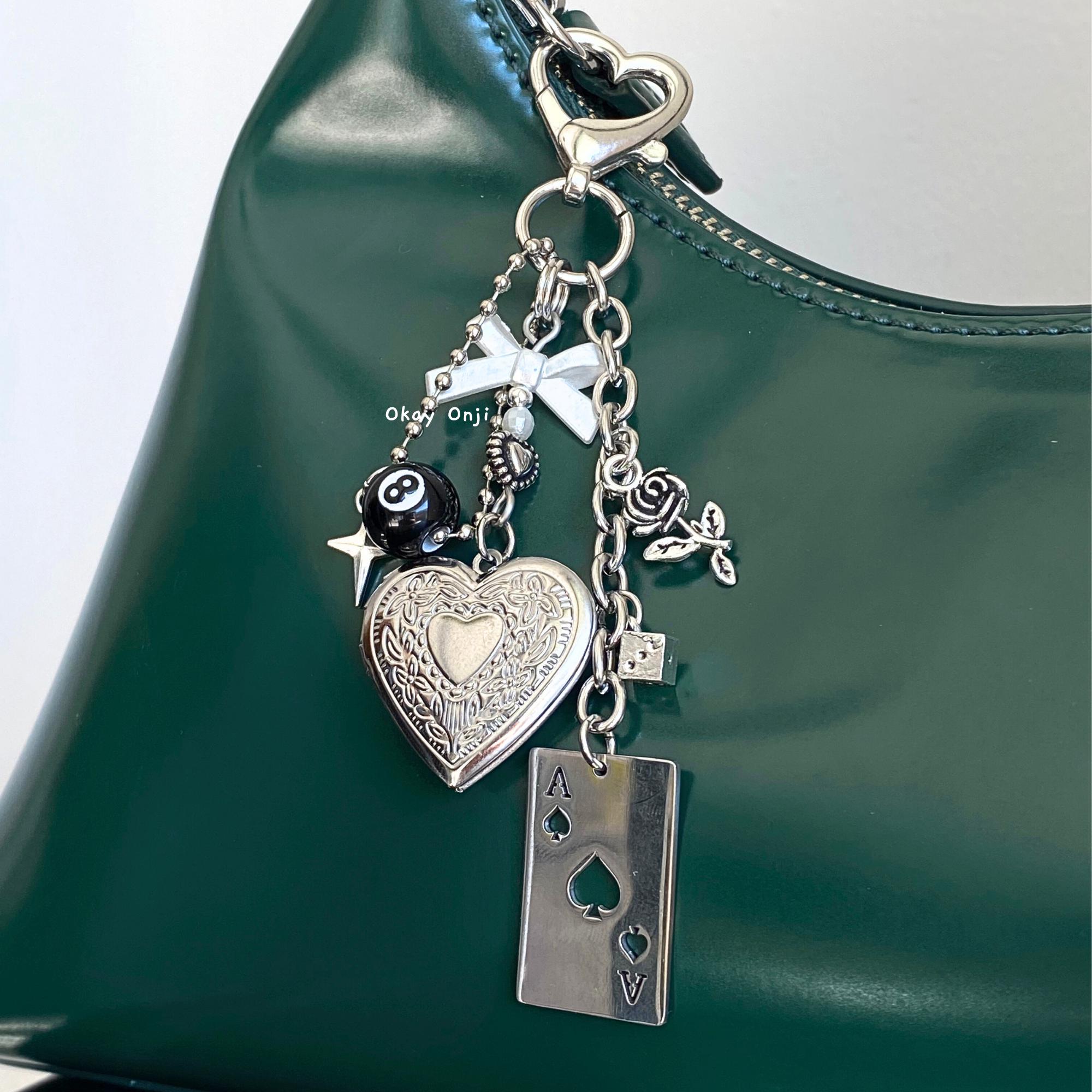 Heart Locket Keychain, 8 Ball Keychain, Y2K Clutter Bag Charm With Ace ...