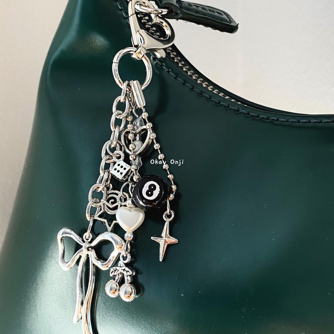 8 Ball Keychain, Y2K Clutter Bag Charms With Dice, Cherry, Stars, Bow ...