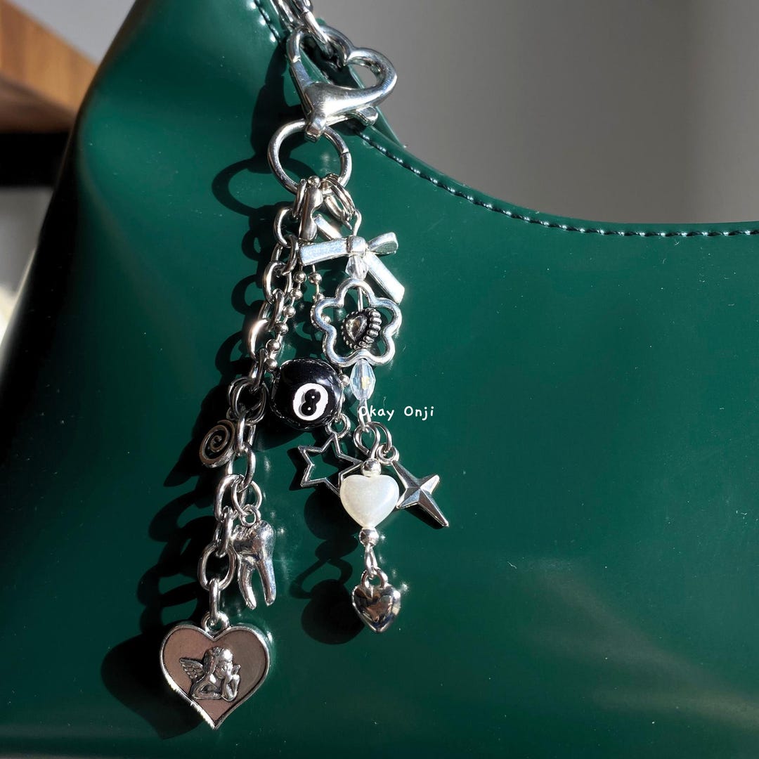 8 Ball Keychain, Y2K Clutter Bag Charms With Cherub Angel, Hearts ...