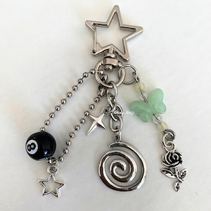 Spiral 8 Ball Keychain, Faux Jade Butterfly Charm With Silver Star ...