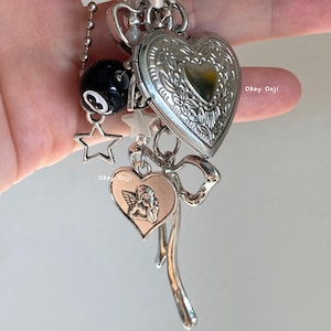Heart Locket Keychain, 8 Ball Keychain, Y2K Clutter Bag Charm With ...