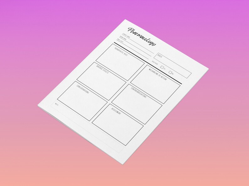 Blank Pharmacology Template, Study Sheets, Printable, Can Use in ...