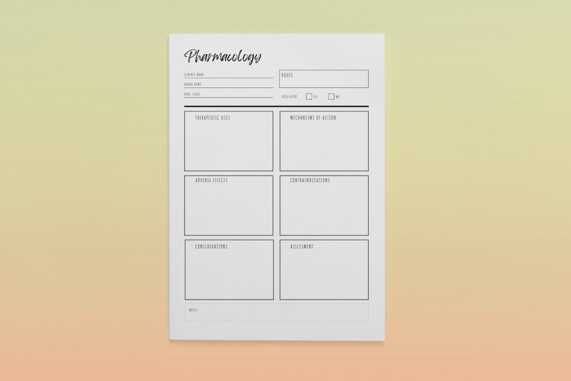 Blank Pharmacology Template, Study Sheets, Printable, Can Use in ...