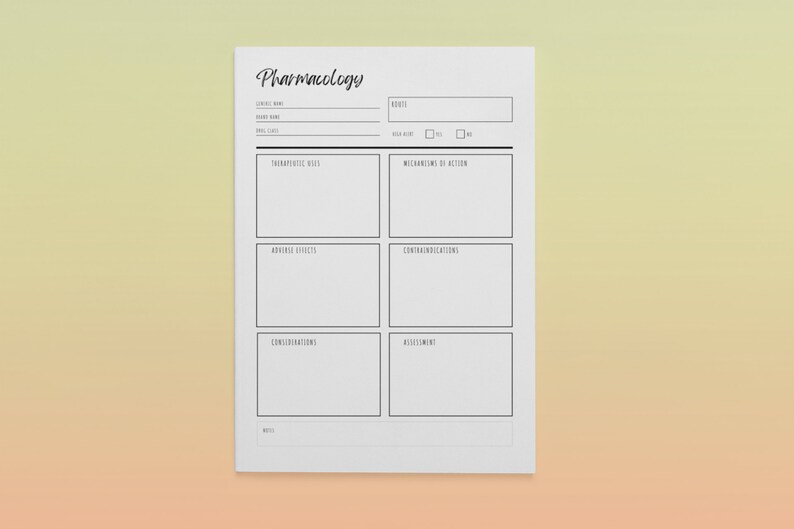 Blank Pharmacology Template, Study Sheets, Printable, Can Use in ...