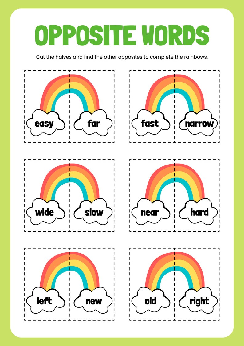 Classroom Opposites Exercise - Etsy