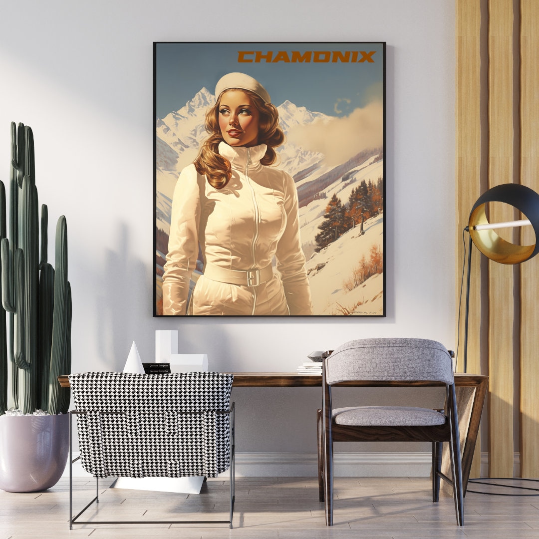 Vintage Ski Pin-up Girl Chamonix Wall Art Skiing Ski - Etsy