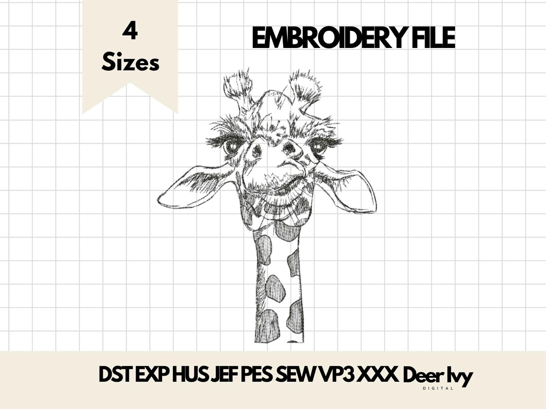Giraffe Embroidery File Cute Giraffe File Sketched Giraffe Embroidery ...