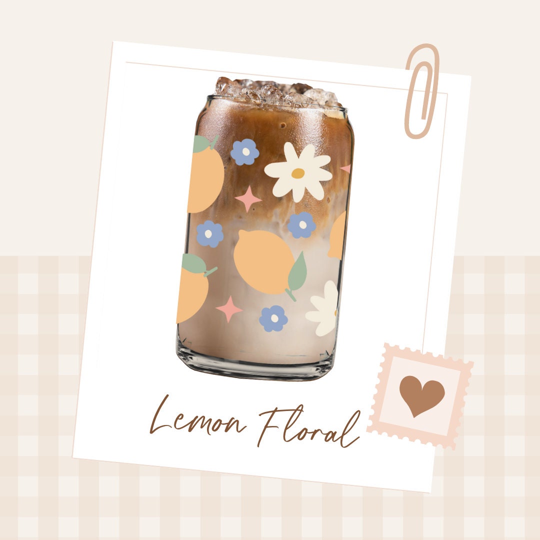 Lemon Floral Libby Glass Cottage Core Lemon Flower Drinkware 16oz Uv ...
