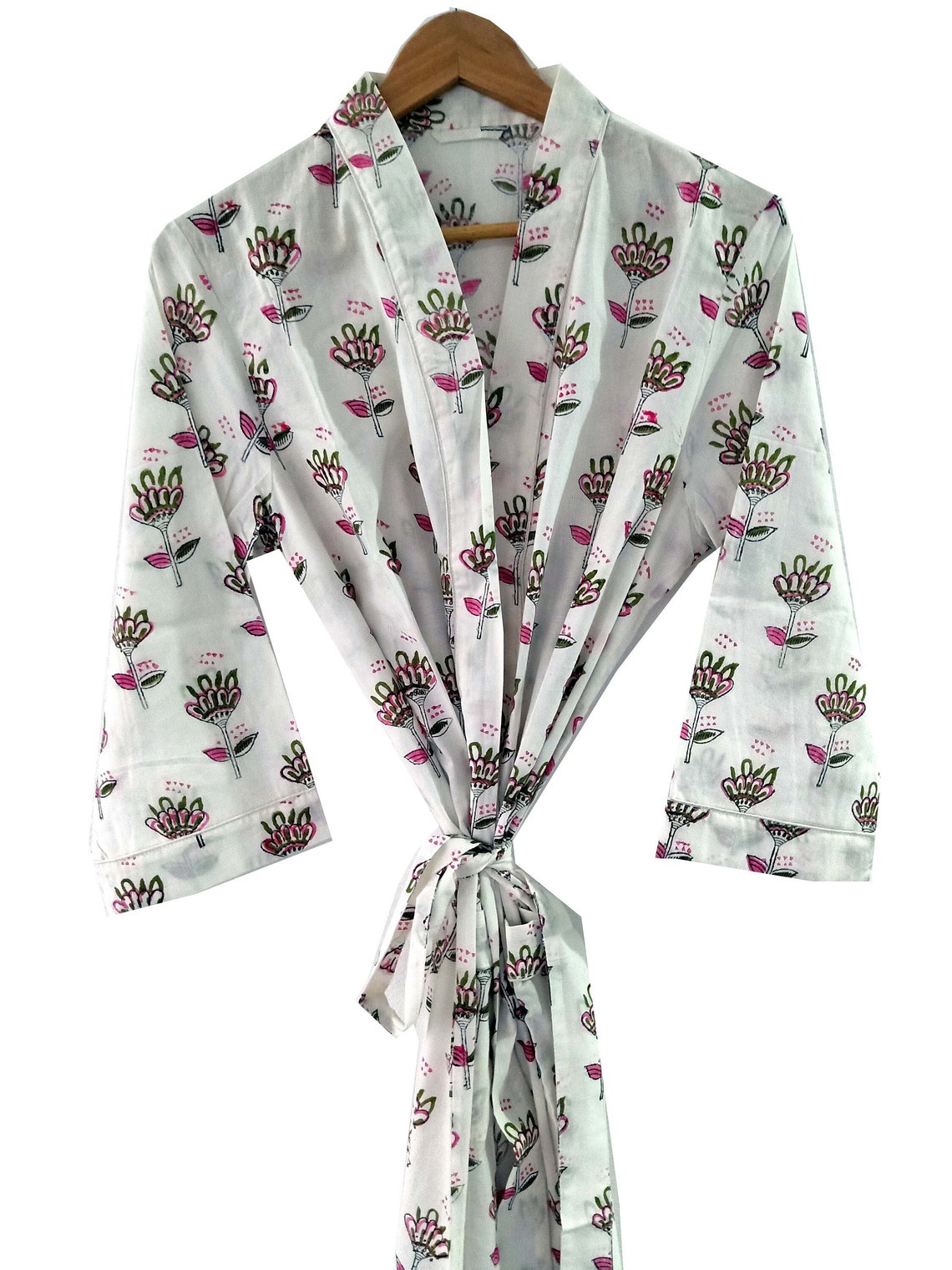 Beautiful Flower Print Kimono, Indian Cotton Summer Robe, House Coat W ...