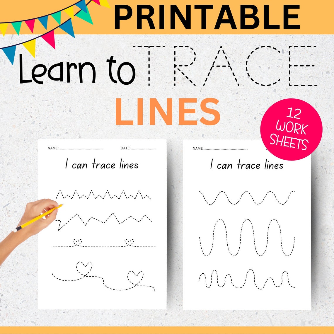 12 Line Tracing Worksheets, Learn to Trace Lines, Writing Practice ...