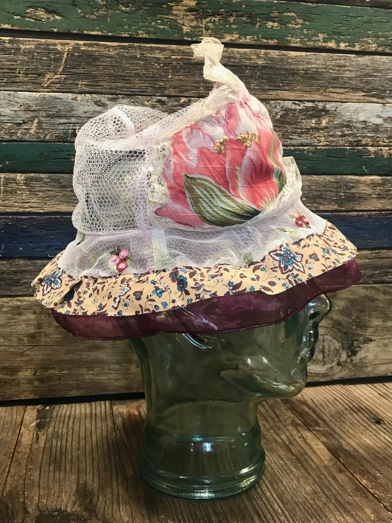Frilly Floral Garden Tea Party Flower Crown Hat Headpiece Mesh Summer ...