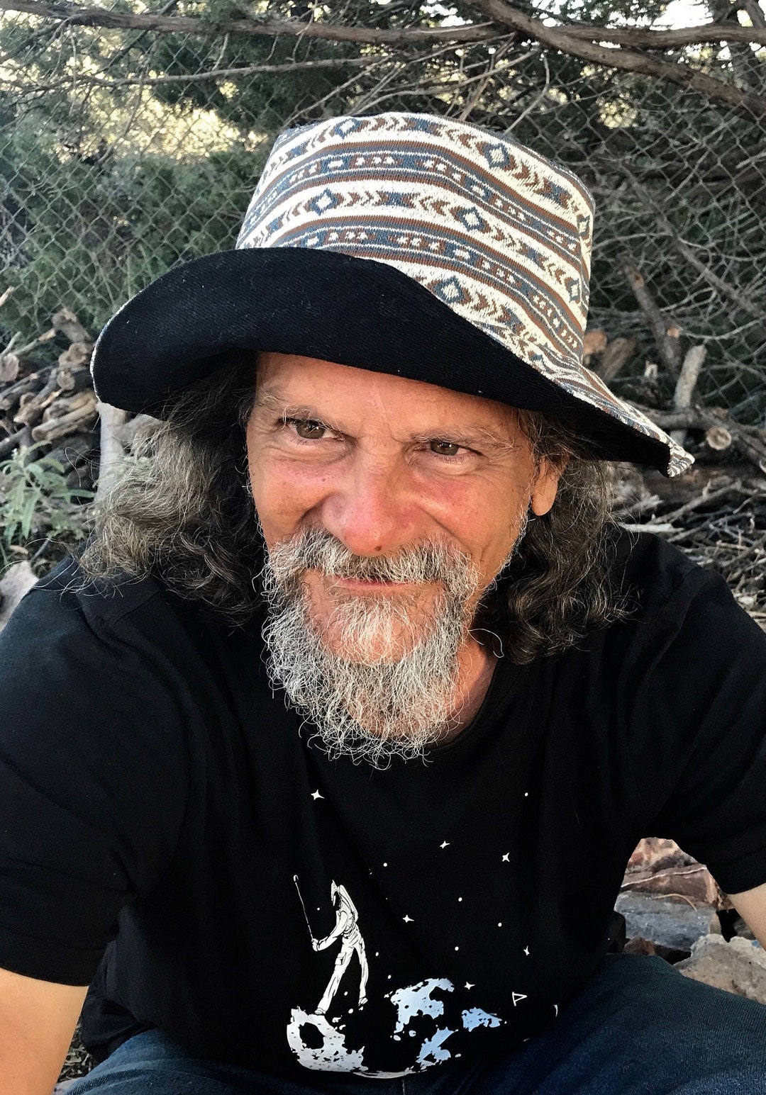 Mens Unisex Bucket Hat Reversible Upcycled Recycled Sustainable Minimalistic Geometric Print