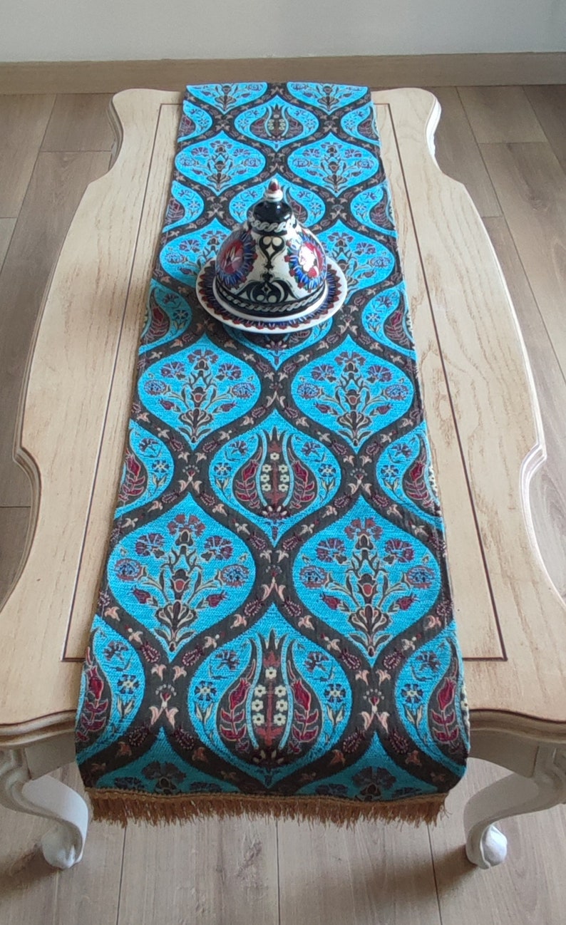 Coffee Table Runner Tulip Pattern Turquoise Color 13x51 Inches,turkish ...