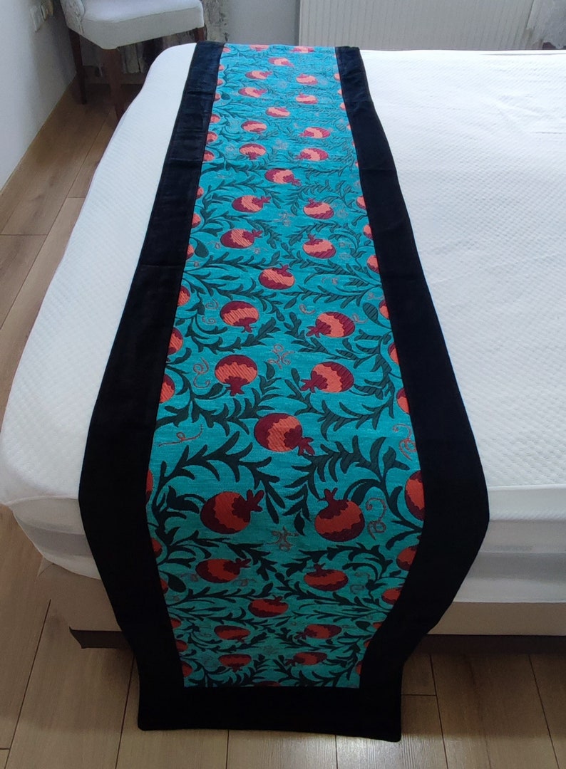 Handmade Bed Runner,pomegranate Pattern Black&turquoise 20/118inches ...