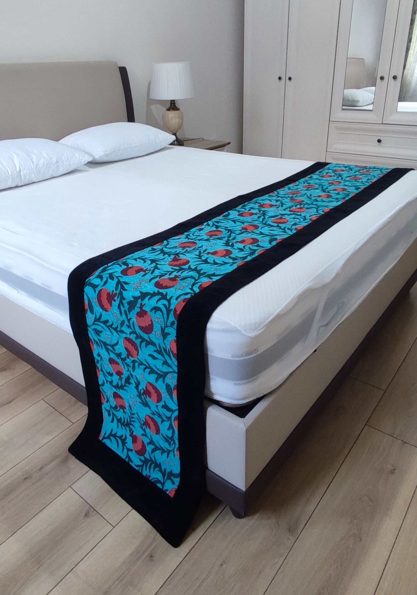 Handmade Bed Runner,pomegranate Pattern Black&turquoise 20/118inches ...