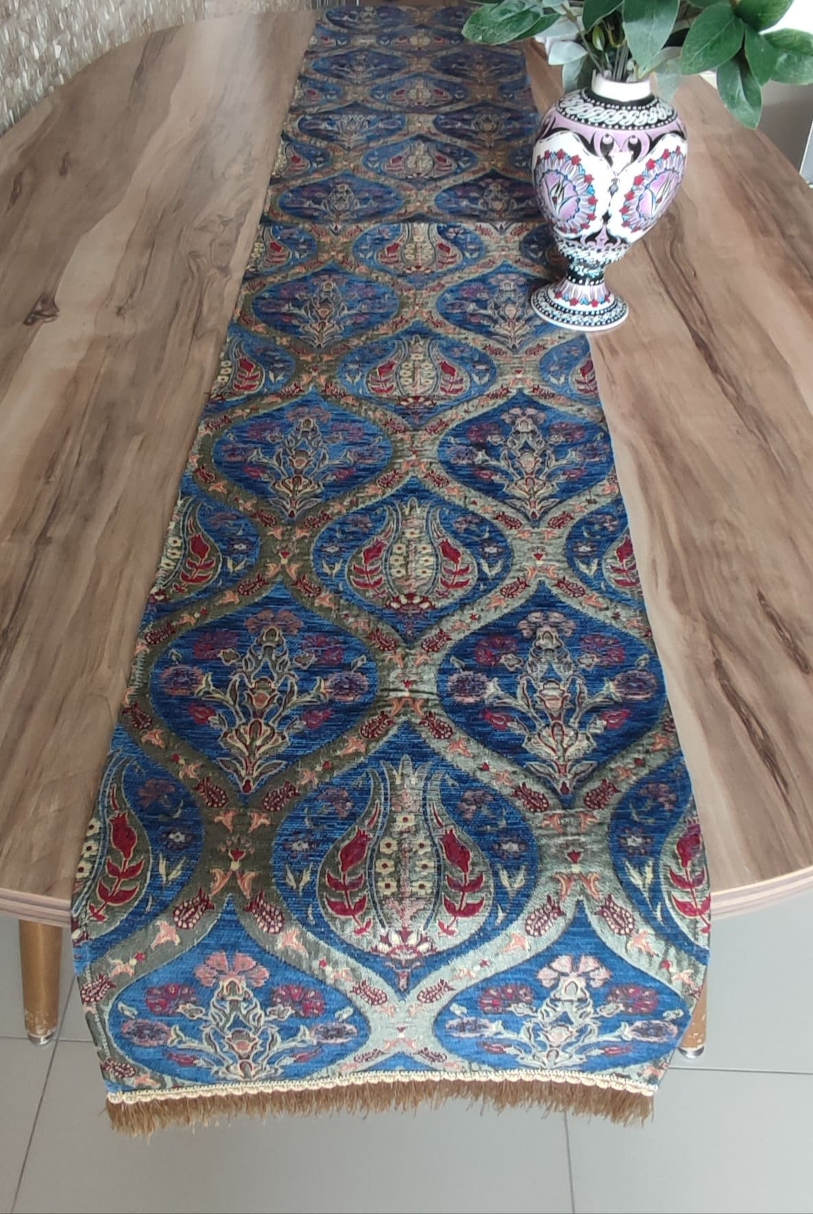 Blue Tulip Table Runner 13x40inches, Turkish Table Runner, Authentic ...